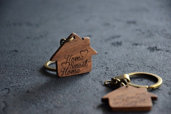 Housewarming Favor Wooden Engraved Key Chain New First Home | Etsy