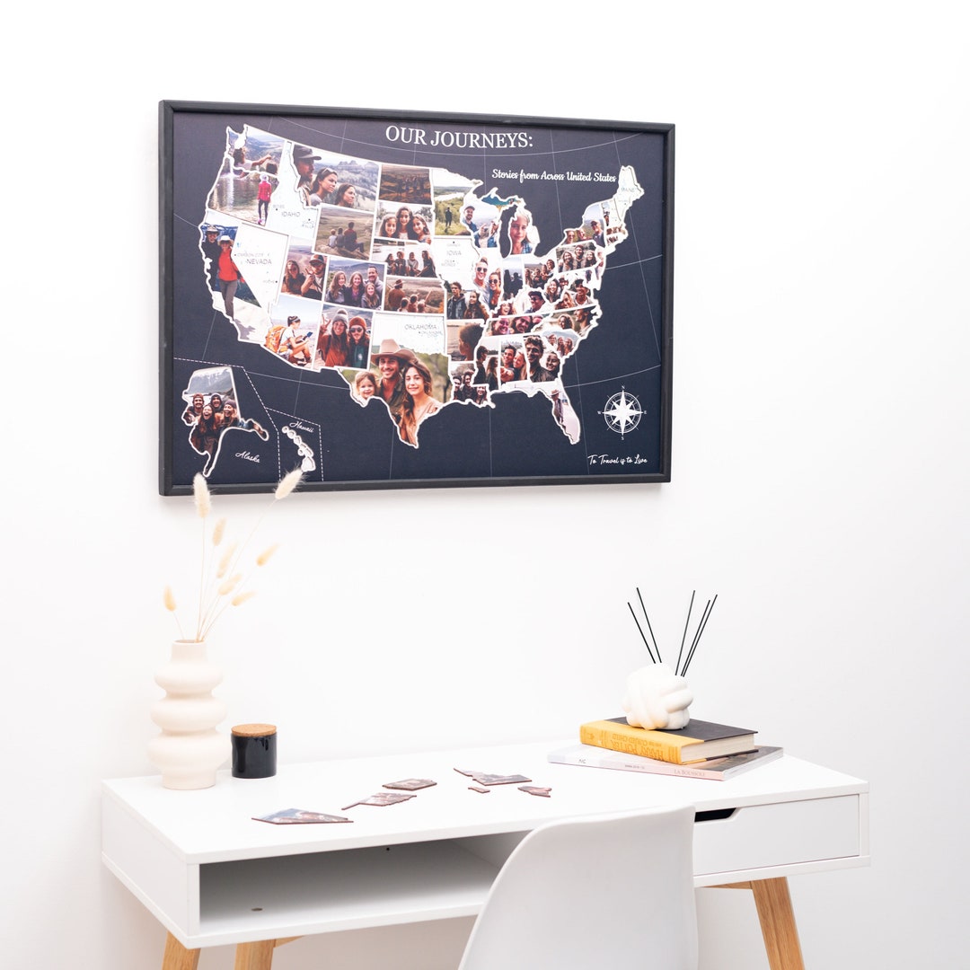 Personalized Gift USA Photo Map 50 States Travel Map DIY Gift Framed ...
