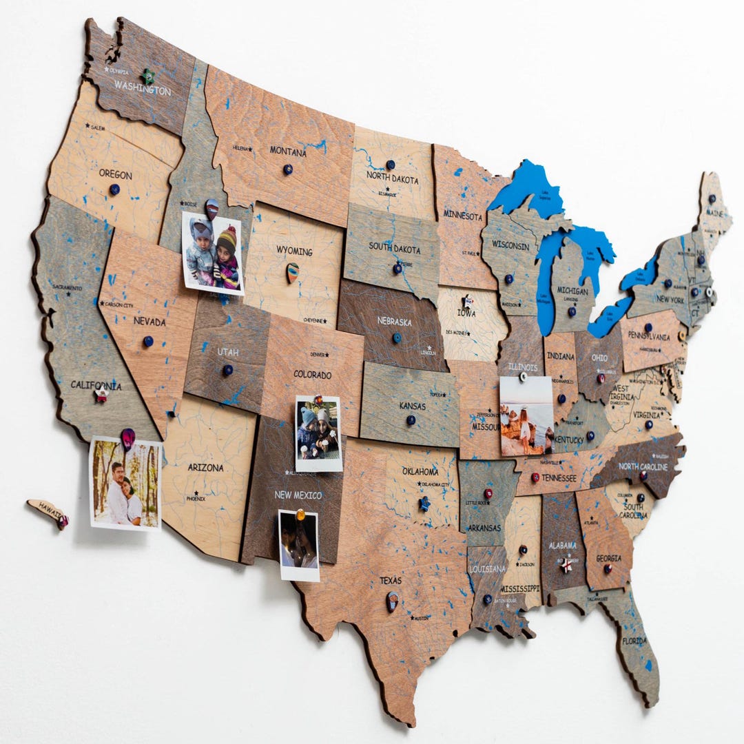 Wooden Wall Map of United States, US Travel Map, Gift for Couple ...