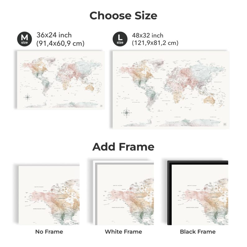 Framed World Map Canvas, Map Poster to Mark Where Places You've Been ...
