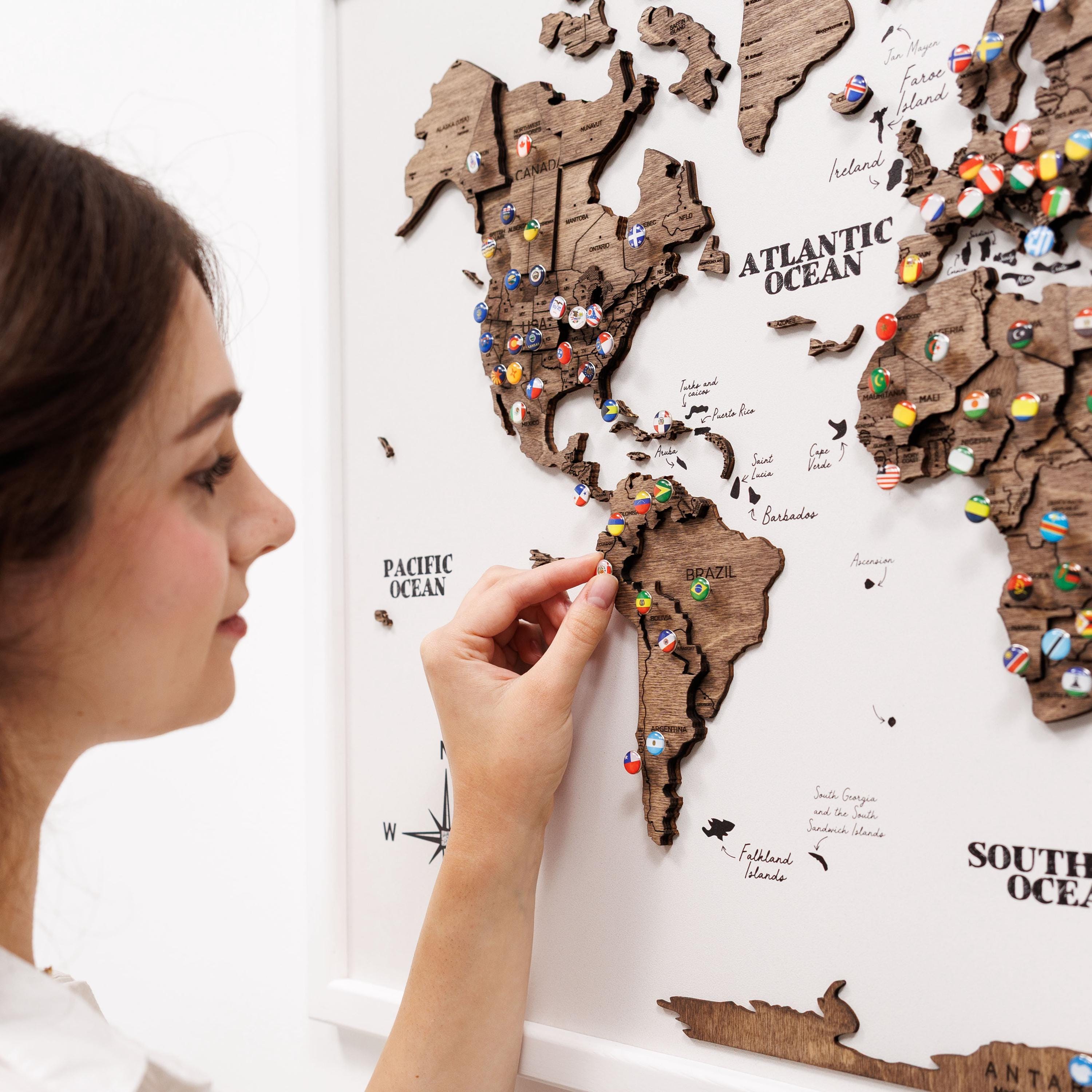 Traveling Map 3D World Map for Wall Adventure Map With Push Pins ...