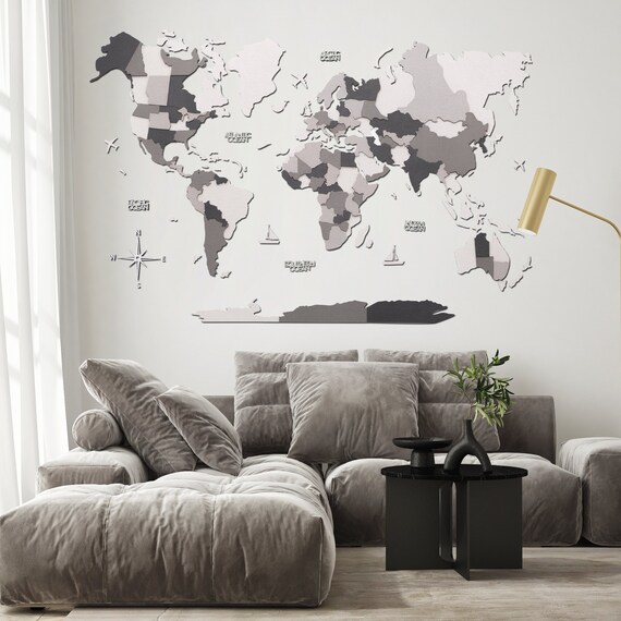 Concrete World Map 3D Wall Map Minimalist Wall Art - Etsy