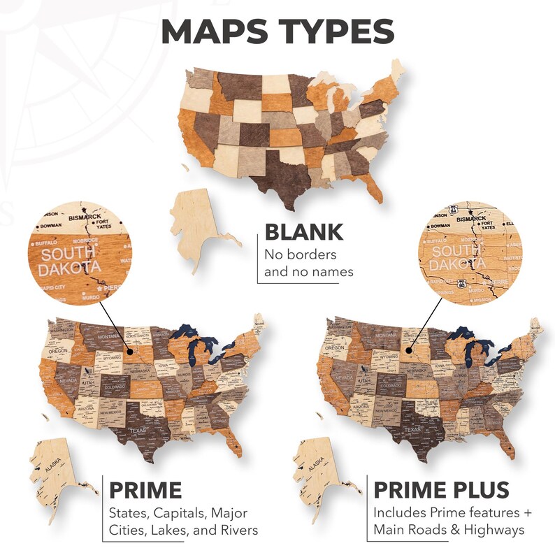 Travel Map Push Pin US Map 3D Wood Map of United States Family ...