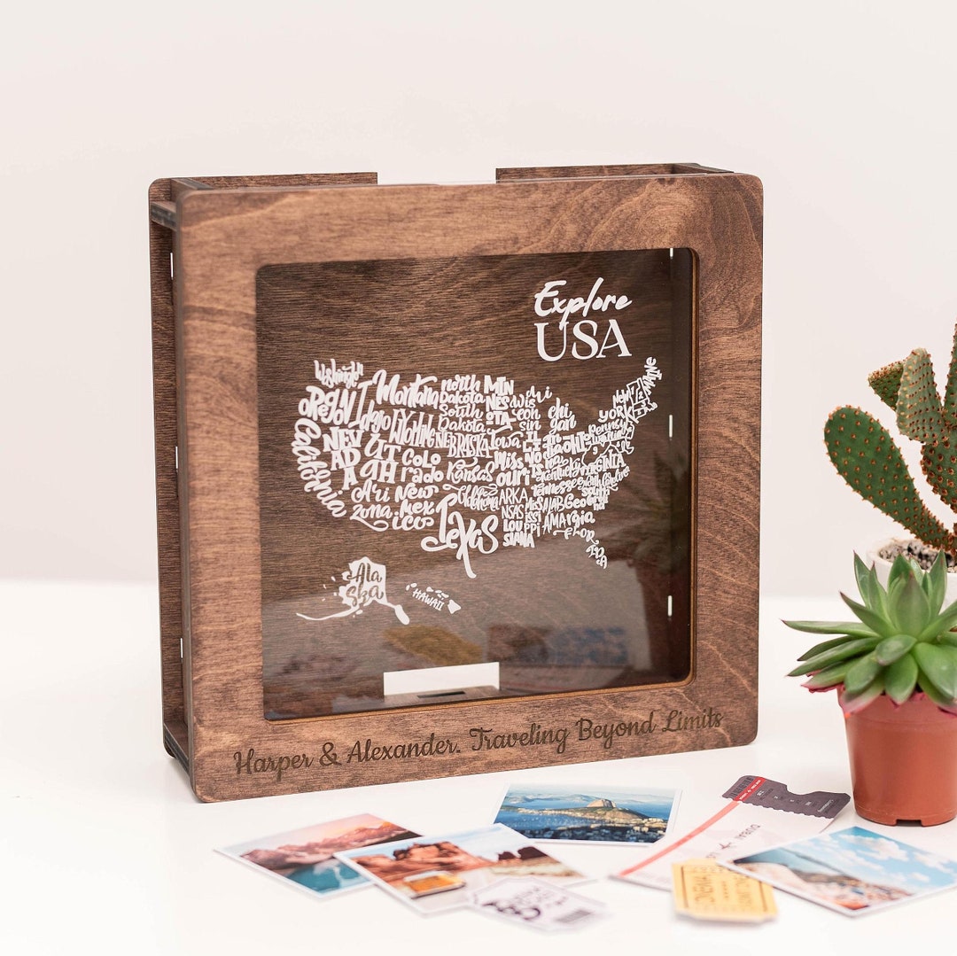 Wooden Travel Keepsake Box With USA Map, Memory Box, Storage Organizer ...