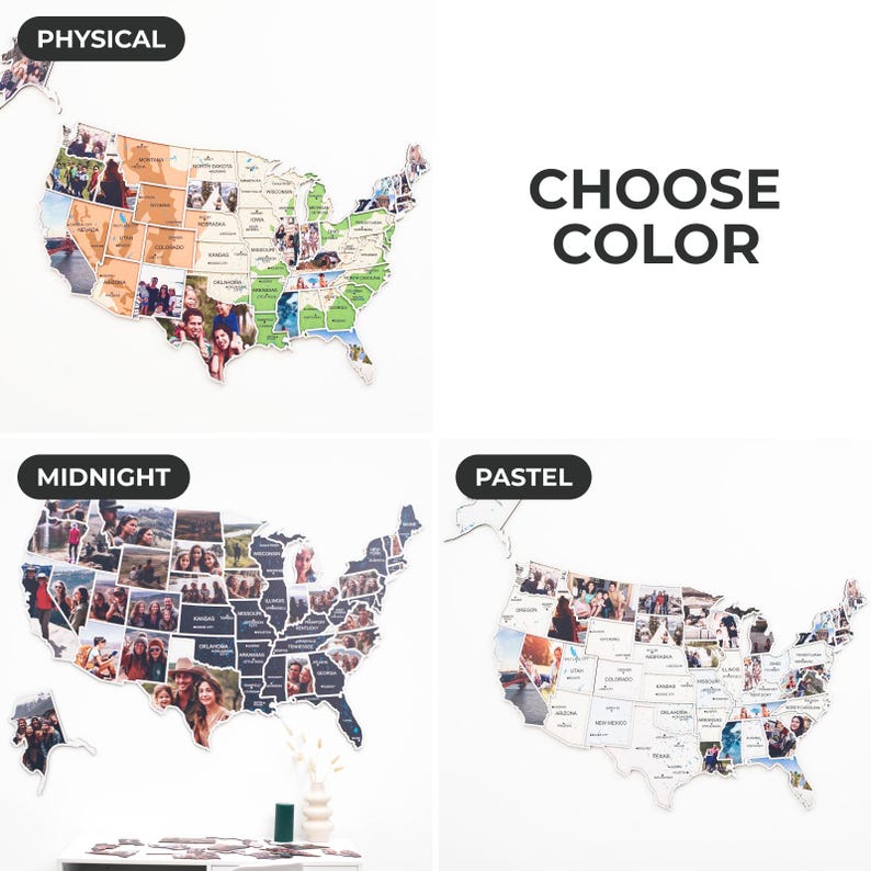 50 States Travel Map, USA Picture Map, States Visited Map, Create a ...