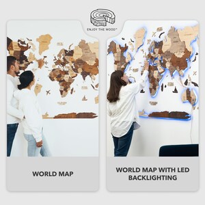 Wall Art LED Wooden World Map With LED Backlighting Our Travels Map ...