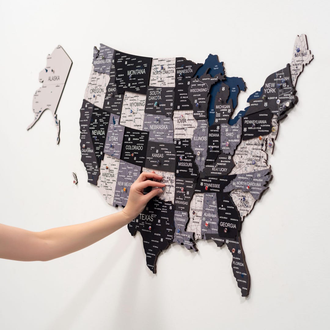 US Travel Map Wall Display Modern Home Decor Road Trip Planning Board ...