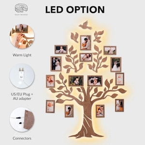 Large LED Family Tree Wall Art, Custom Family Photo Collage, Family ...