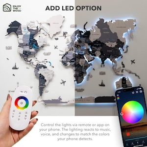 3D World Map With LED Backlight, Travel Map Push Pin, Home Decor ...