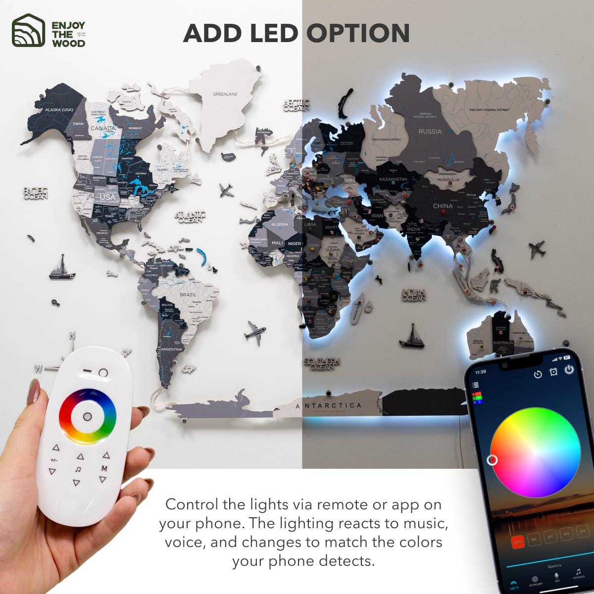3D World Map With LED Backlight, Travel Map Push Pin, Home Decor ...