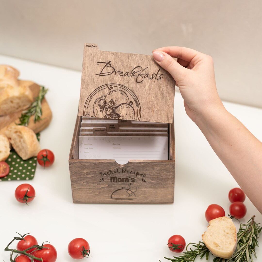 Custom Recipe Box, Wooden Recipe Dividers, Recipe Cards, Gift for Mom ...