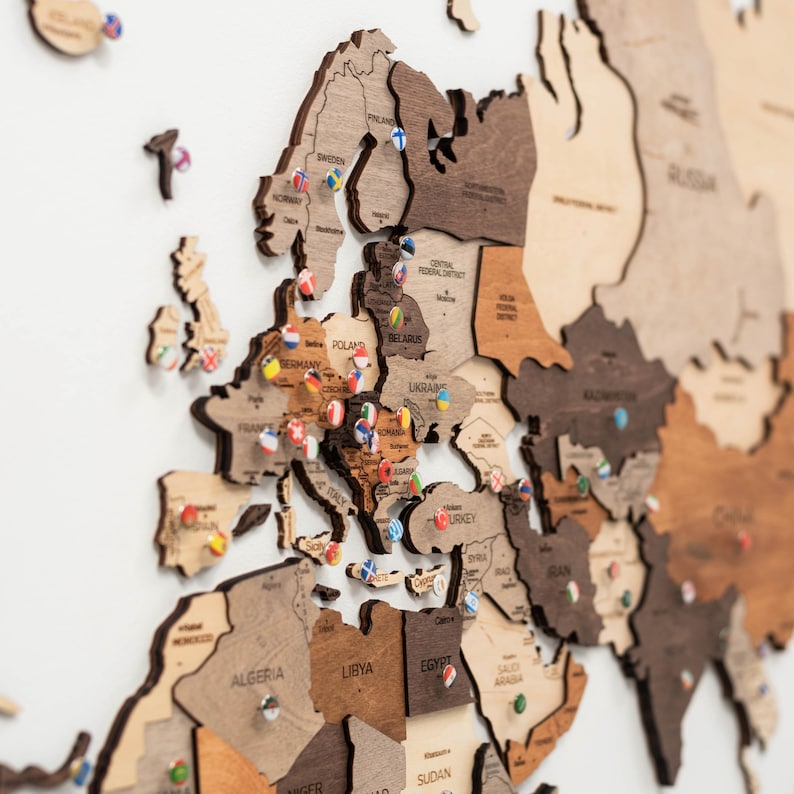 3D Wooden World Map With LED Backlighting Our Travels Map Home Decor ...