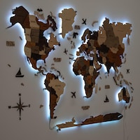 Led 3D Wall Map Art, Led Wall Art, Apartment Decor, World Map With LED ...