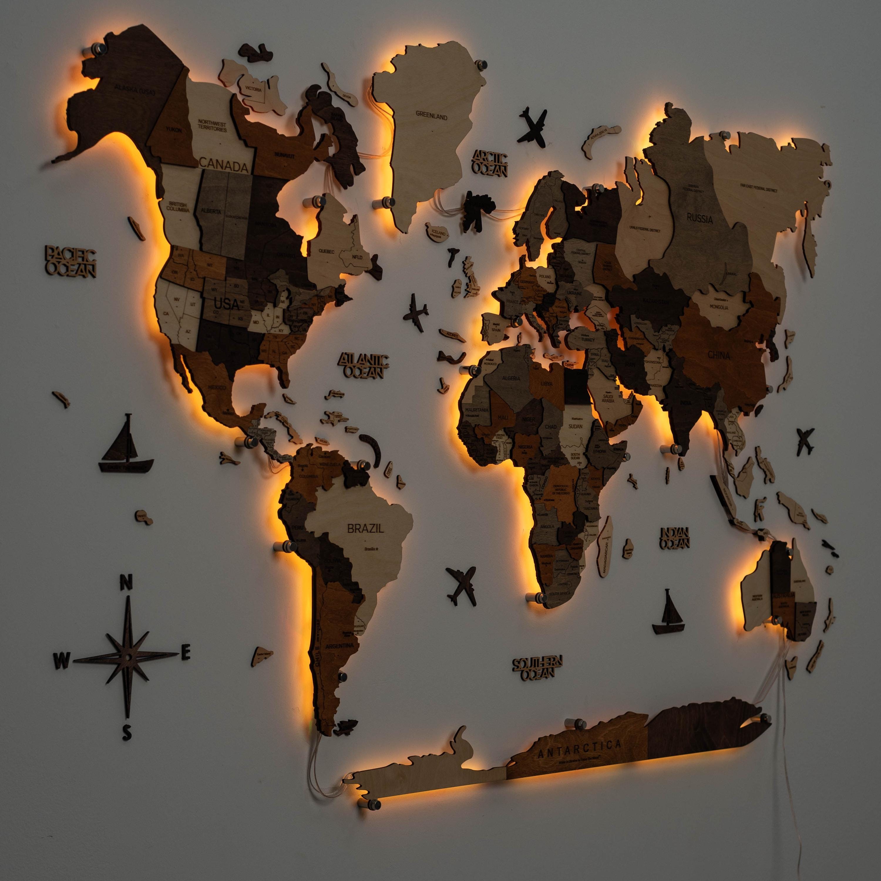 Home Decor Wall Art, Wooden World Map With Push Pins, Weltkarte ...