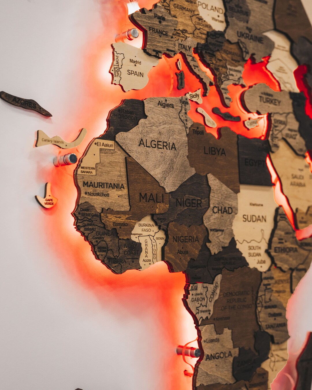 Wooden World Map Wall Art 3D Backlight Map Wall Decoration - Etsy