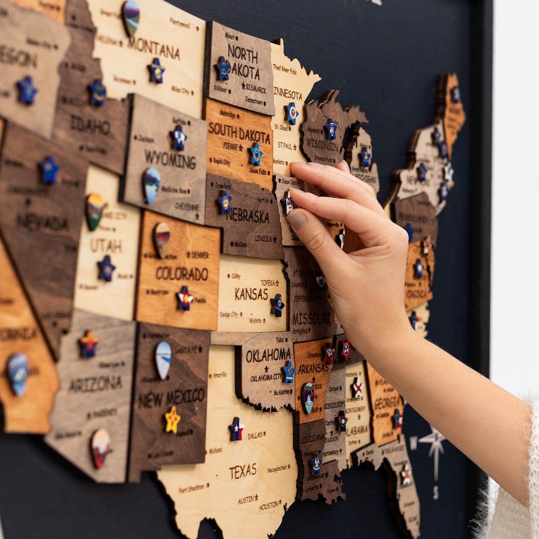 United States Wall Art, Map Board With Pins, US Travel Map, Wooden Wall ...