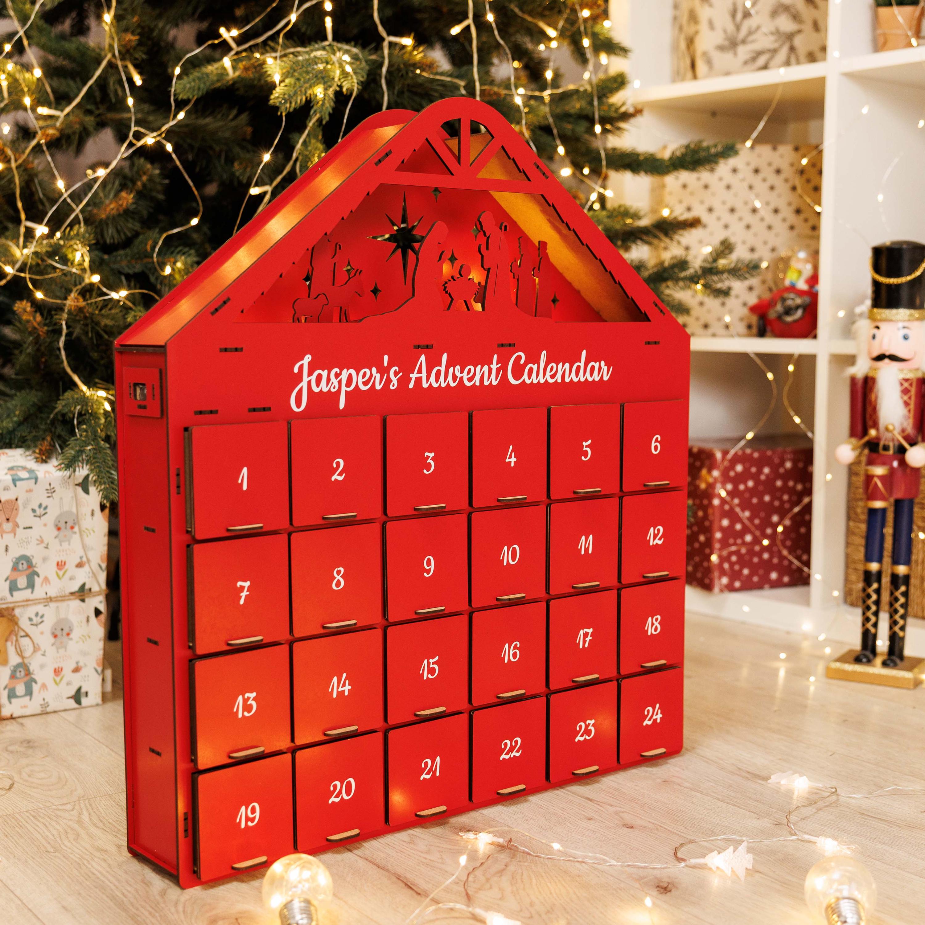 Light up Wooden Advent Calendar House - Reusable Christmas Countdown ...