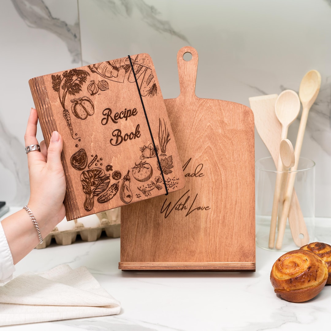Recipe Book With Cook Book Stand, Wooden Binder, Personalized Gift for ...