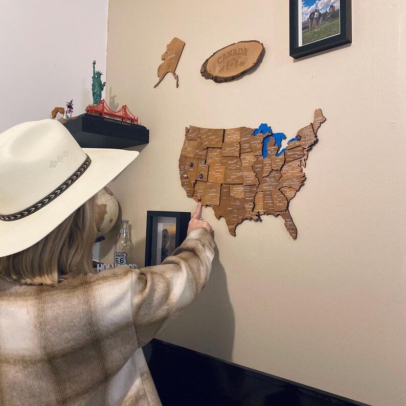 Travel Map Push Pin, US Map With LED Backlight, Home Wall Decor ...