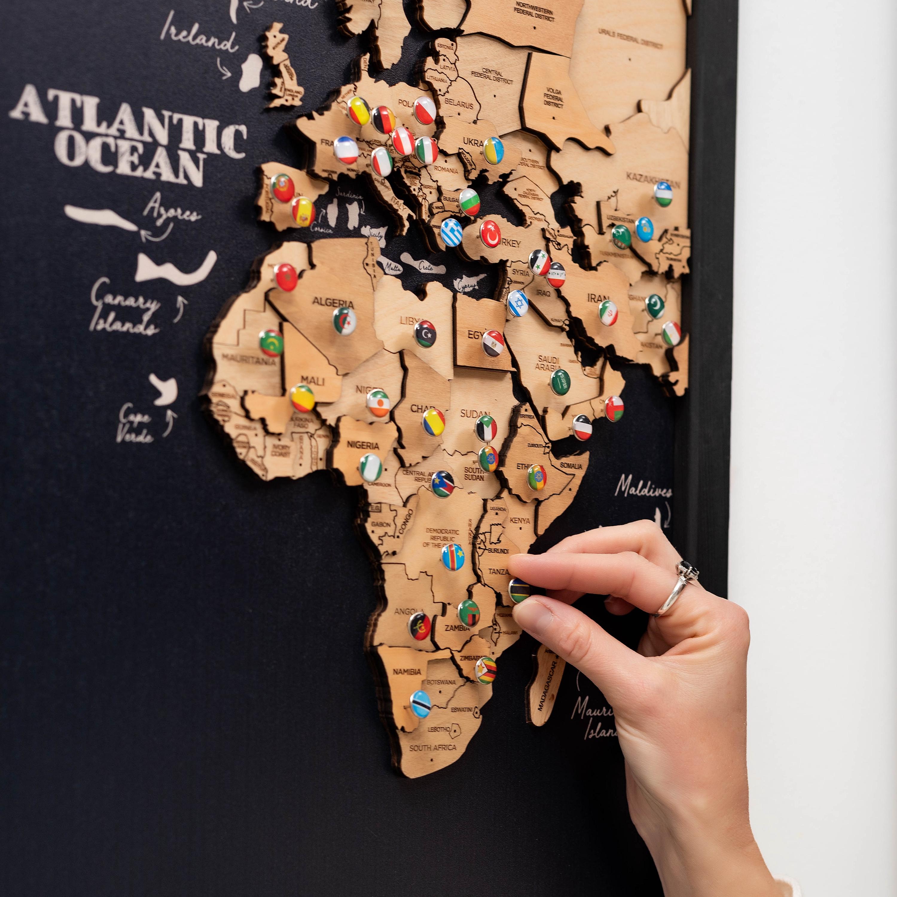 World Map on Board, 5th Anniversary Birthday Gift, Home Decor, Framed ...