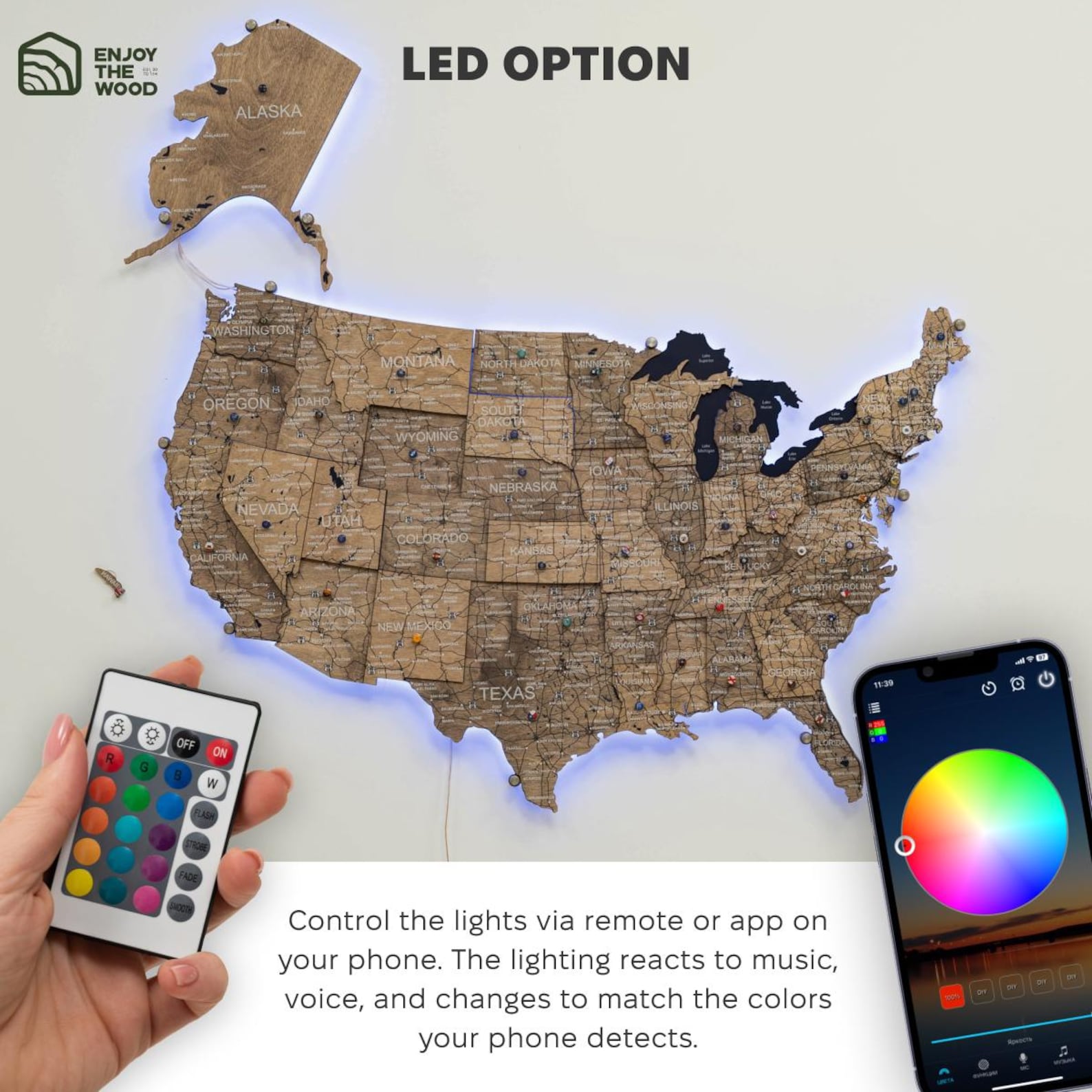 Travel Map Push Pin, US Map With LED Backlight, Home Wall Decor ...
