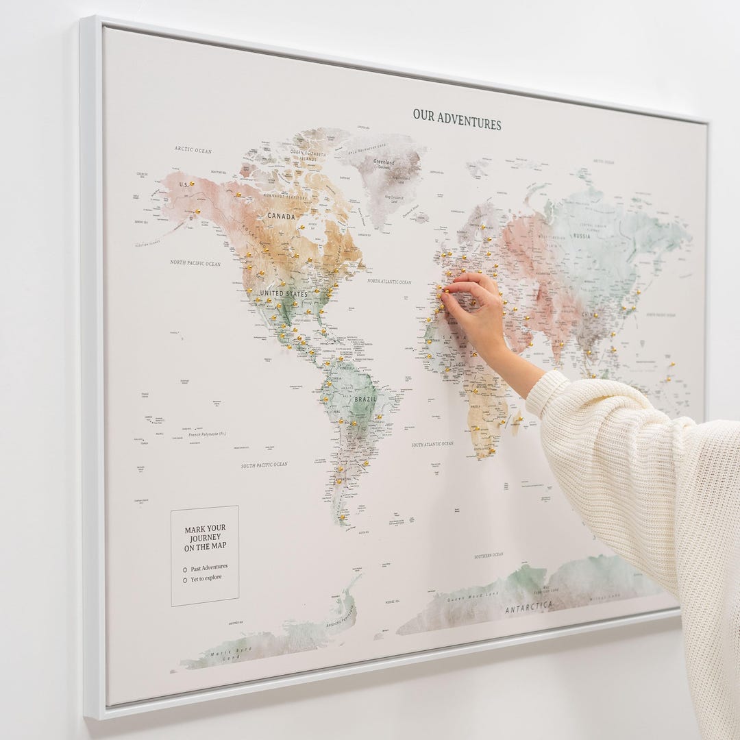 Framed World Map Canvas, Map Poster to Mark Where Places You've Been ...