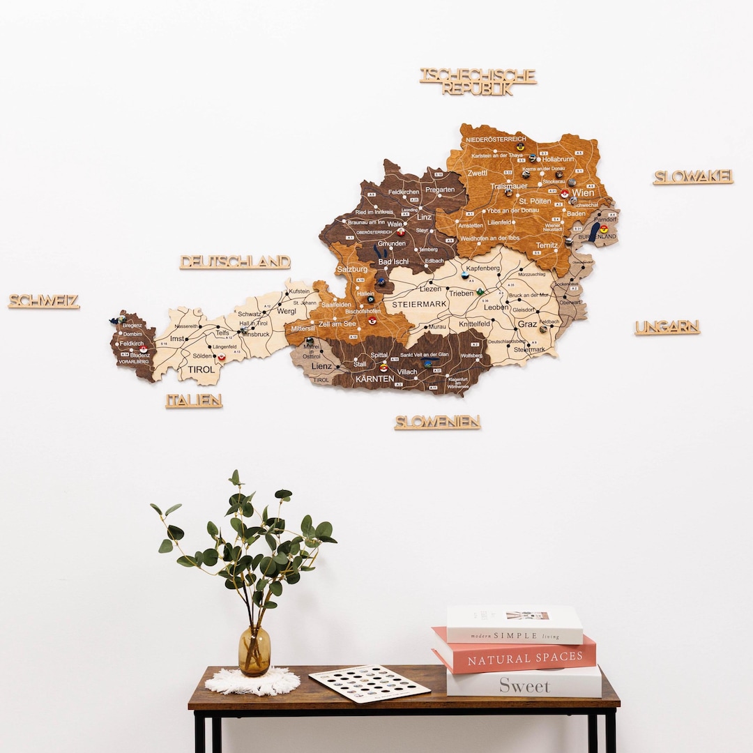 3D Wooden Austria Map, Travel Map Wall Art, Rustic Home Decor ...