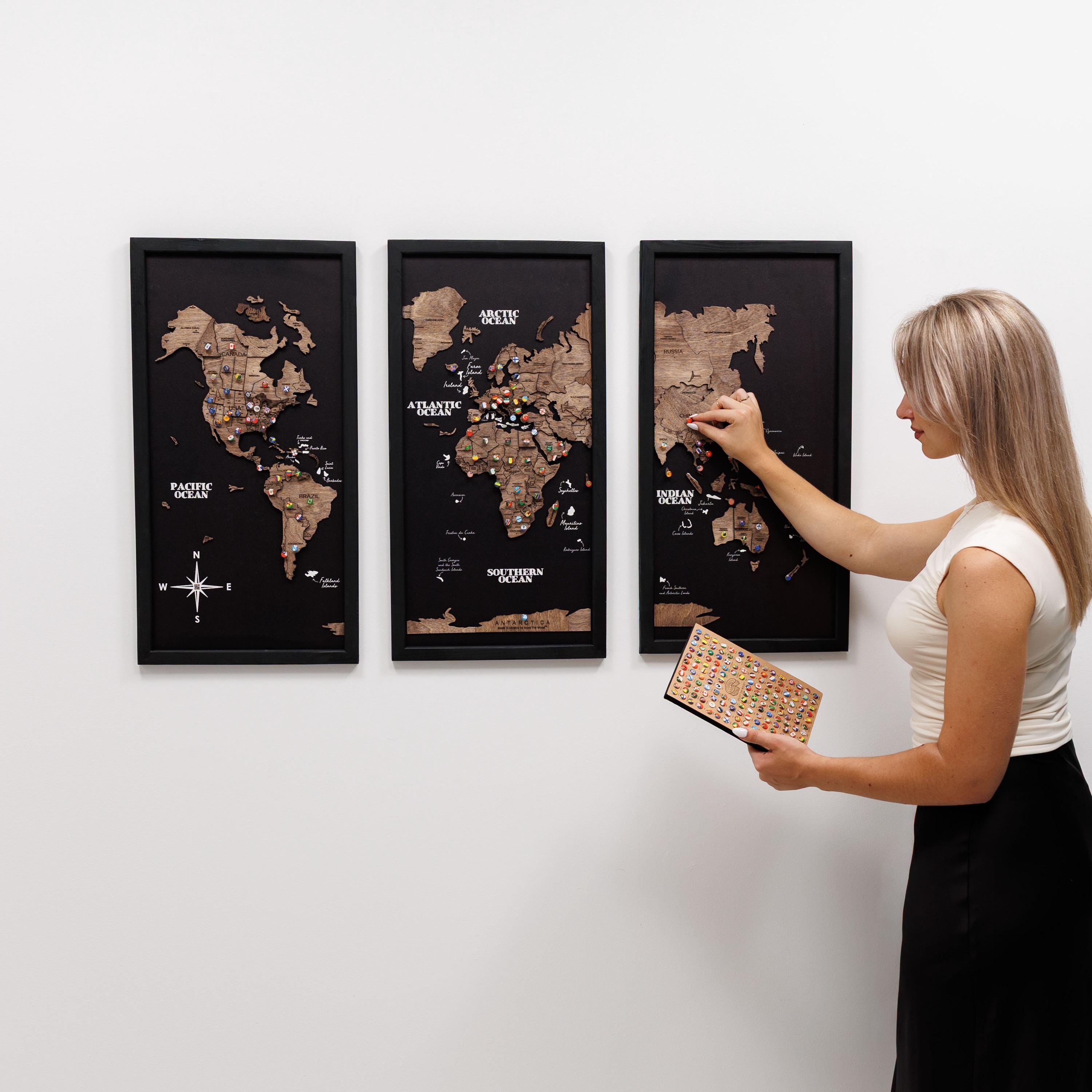 Traveling Map 3D World Map for Wall Adventure Map With Push Pins Together Map Gift Journey Map ...