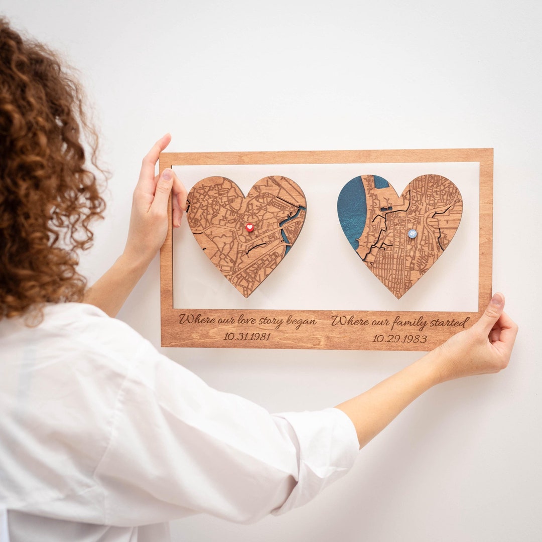 Custom Map Heart Shape, Wood Wall Art, Personalized Gift for Family ...