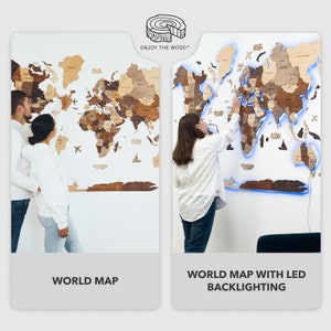 Wooden World Map With LED Backlighting, Wall Art LED, Our Travels Map ...