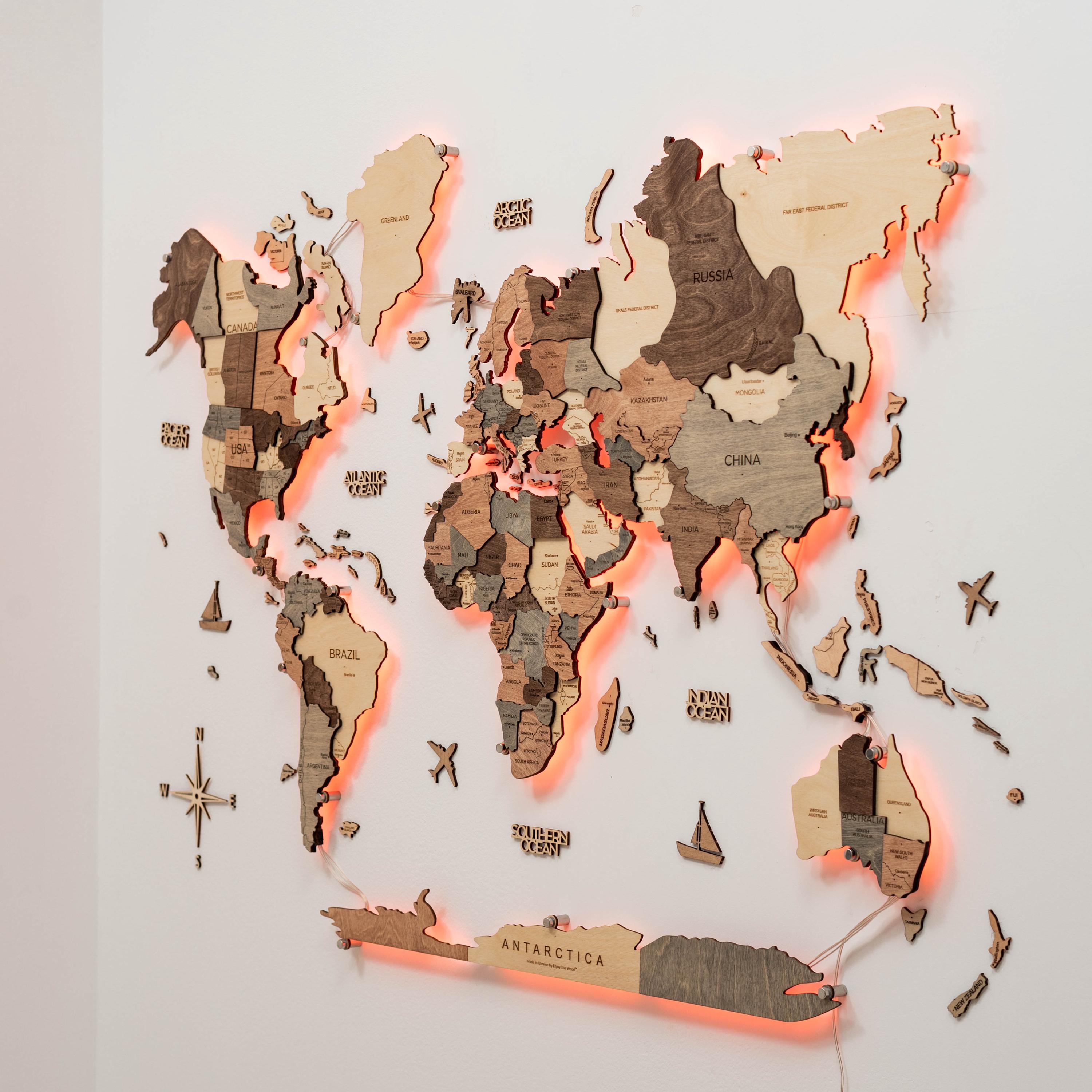 Travel Map Push Pins, Modern Home Decor, LED World Map by Enjoy the ...