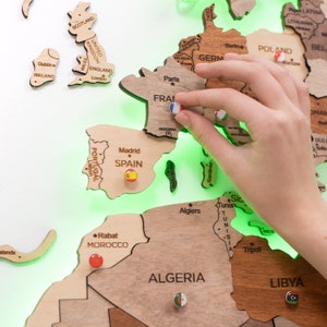 Wall Art LED Wooden World Map With LED Backlighting Our Travels Map ...
