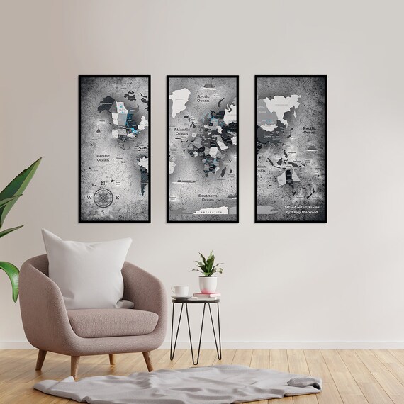 Tryptic Wall Art Framed 3D Map on Board Home Wall Decor - Etsy