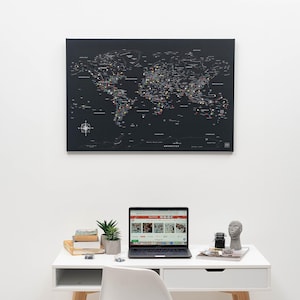 Detailed Travel Map, Visited Countries Pin Board Canvas, Places You've ...