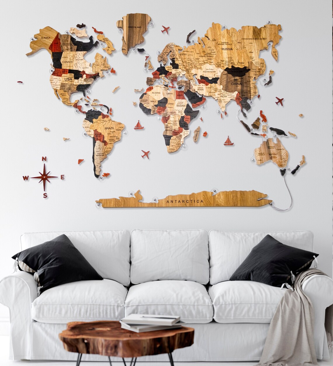 Luxury Wall Art LED 3D Map Solid Wood World Map Large Wall - Etsy