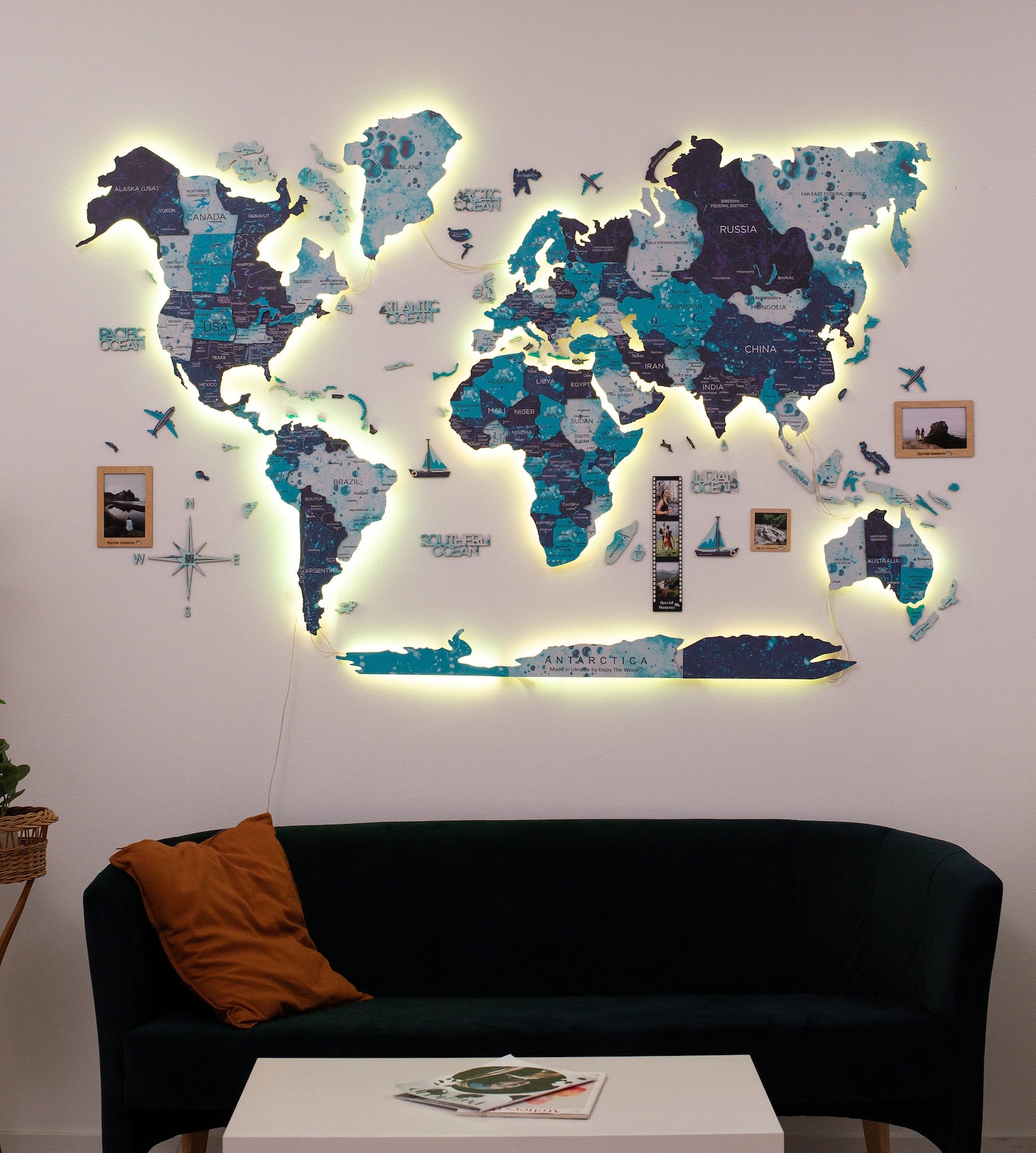 LED 3D Wall Map Art, Travel Map With LED Lighting, Illuminated World ...
