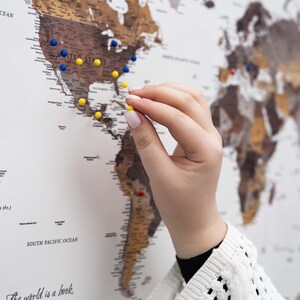 World Map Wall Art, Framed Wall Decor, Canvas Mounted Map, Push Pin Map ...