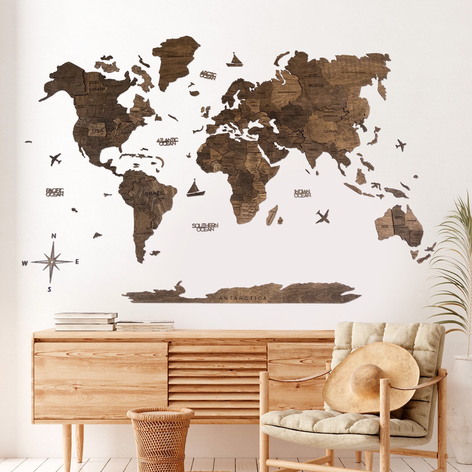 Map of the world wall art map wood map wall map globe travel plotter ...