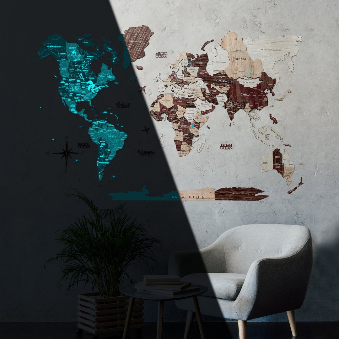 Home Decor 3D World Map Glow in the Dark Large Wall Art - Etsy