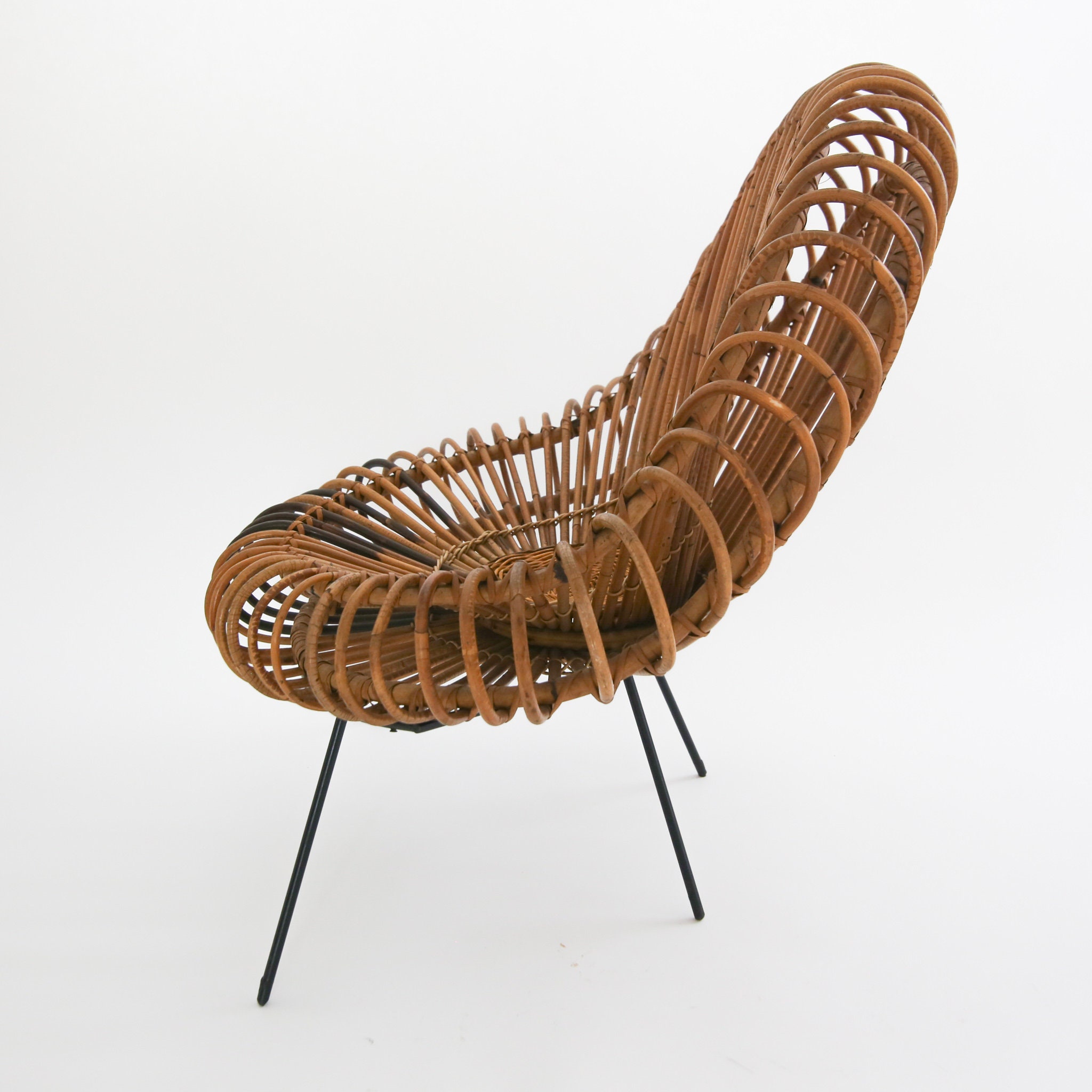 Janine Abraham and Dirk Jan Rol Rattan Lounge Chair for Rougier C. 1950 ...