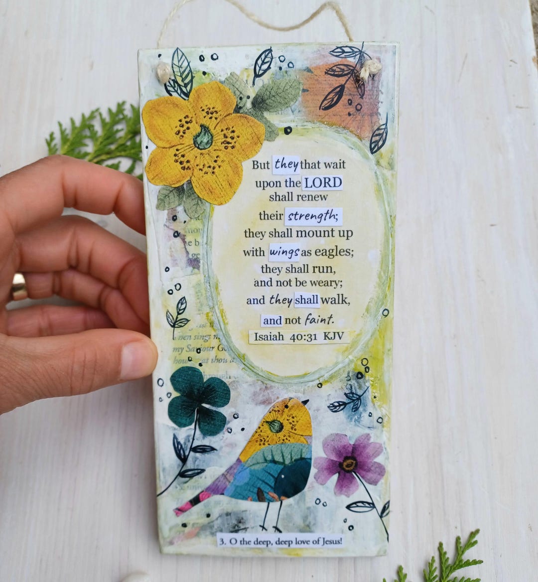 Bible Scripture, Original Mixed Media, Nature Collage Art, Bird Wall ...
