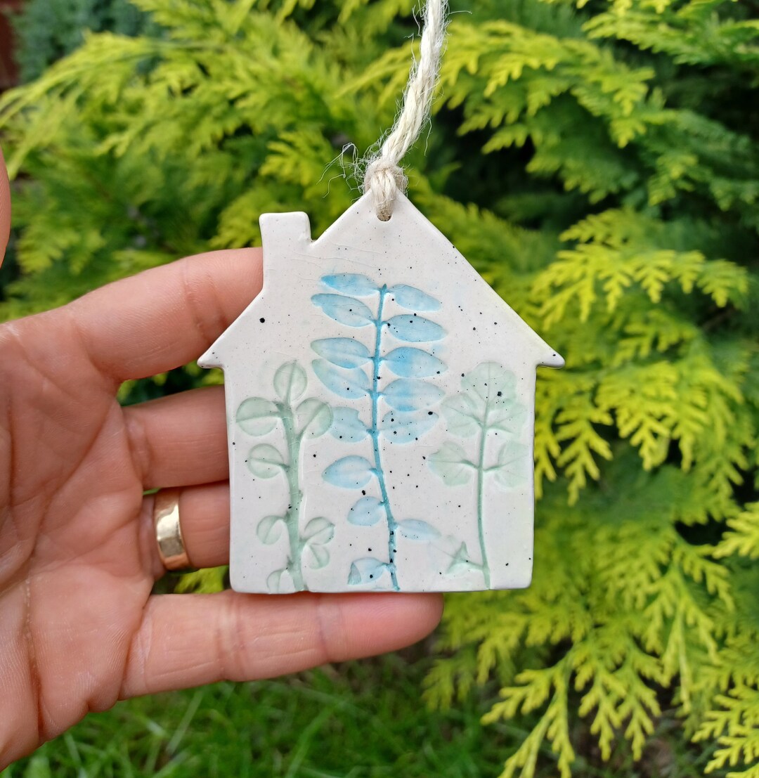 Ceramic House Decoration, With Texured Impressed Leaves, Nature ...