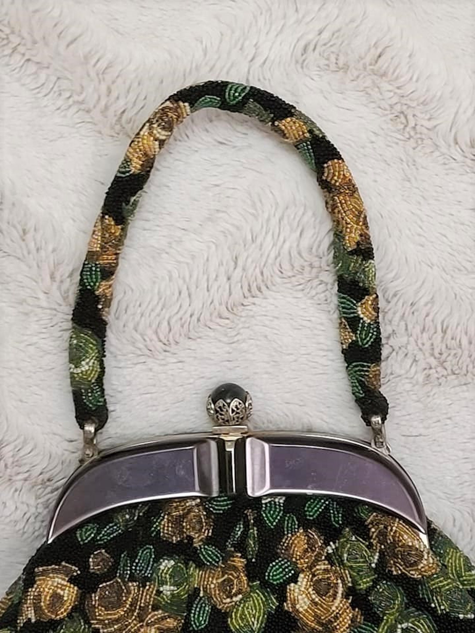 Vintage Beaded Handbag Purse Kiss Lock Closure With Bead Gray | Etsy