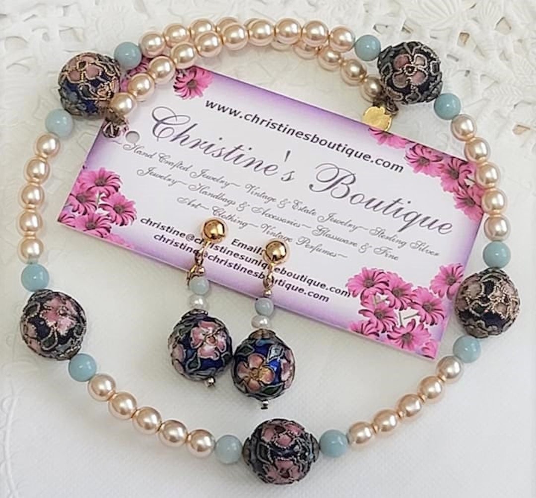 Vintage Jewelry Set Smithsonian Institute Cloisonne and Pearl Necklace ...