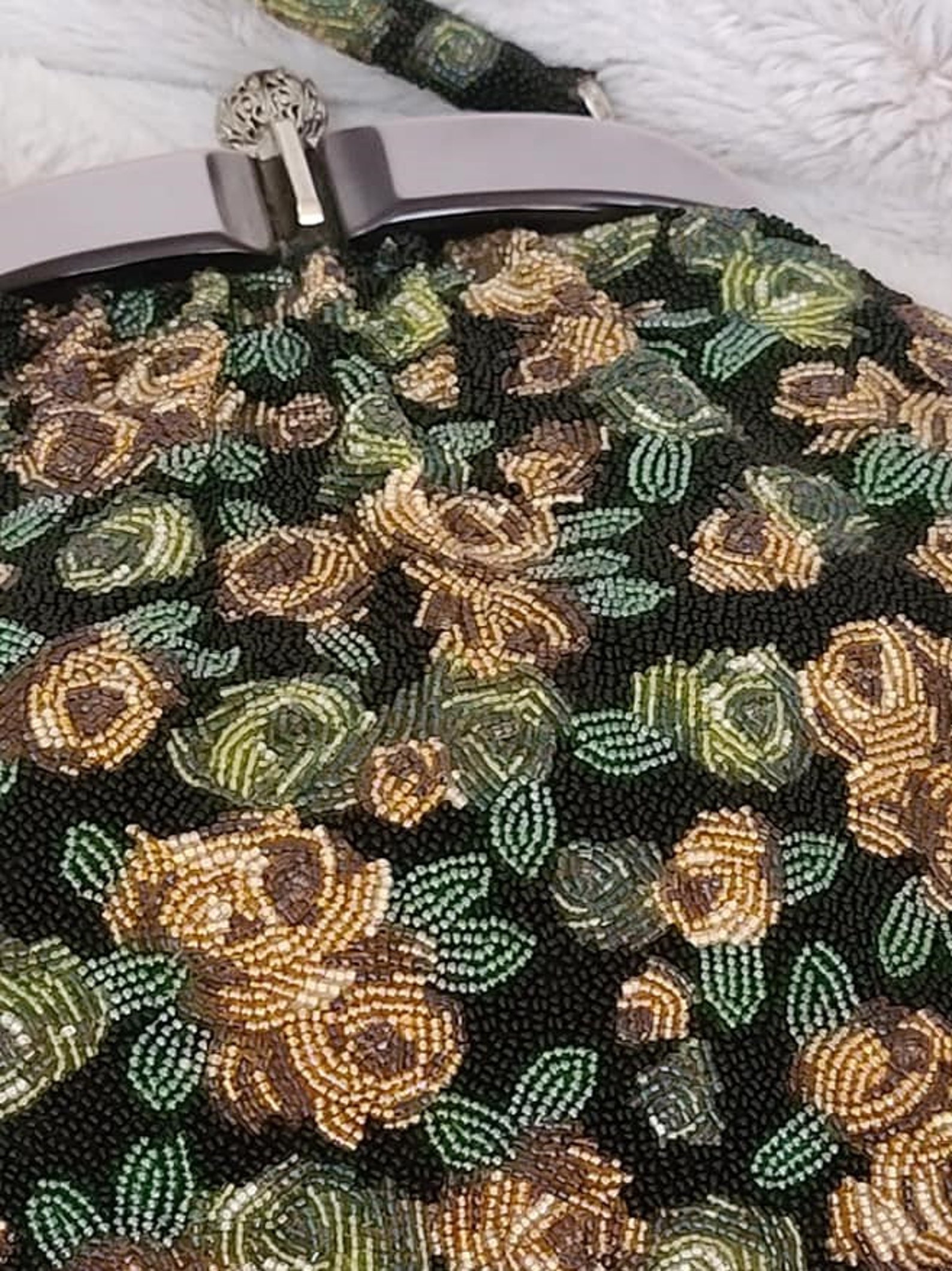 Vintage Beaded Handbag Purse Kiss Lock Closure With Bead Gray | Etsy