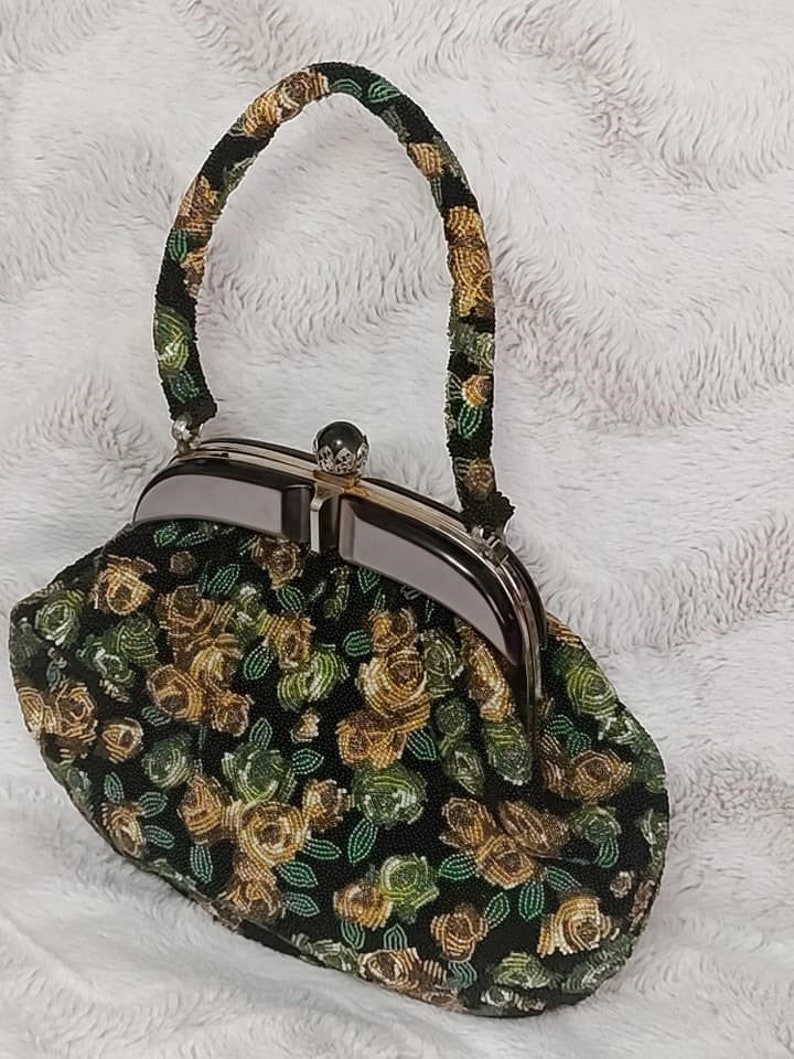 Vintage Beaded Handbag Purse Kiss Lock Closure With Bead Gray | Etsy