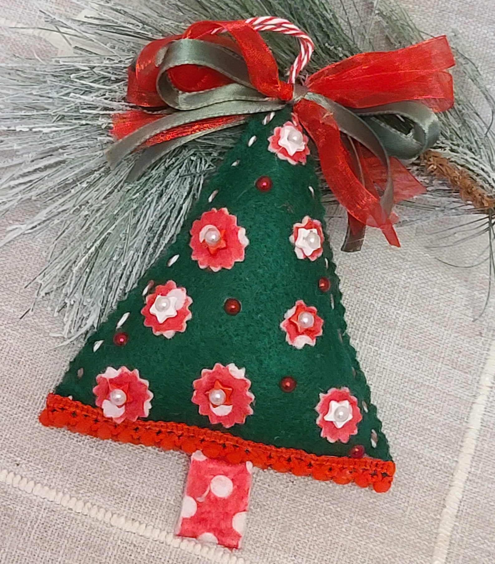 Handmade Felt Whimsical Christmas Tree Ornament Triangle Tree Felt Tree ...