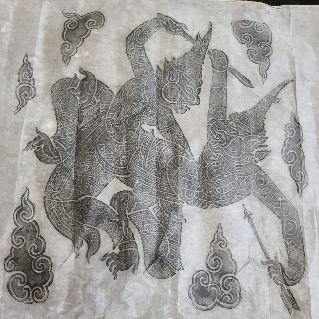Vintage Thai Temple Charcoal Rubbings on Rice Paper, Artwork, Thai ...