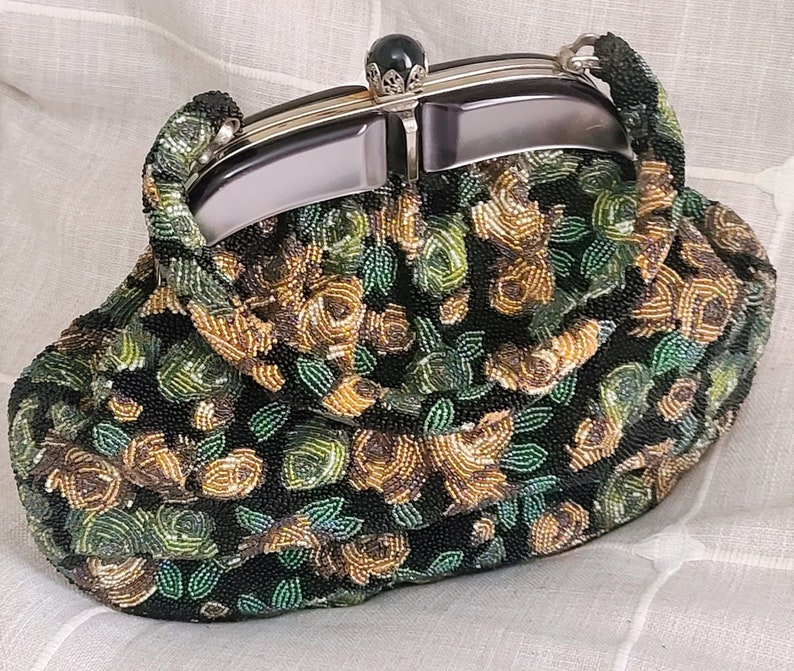 Vintage Beaded Handbag Purse Kiss Lock Closure With Bead Gray - Etsy