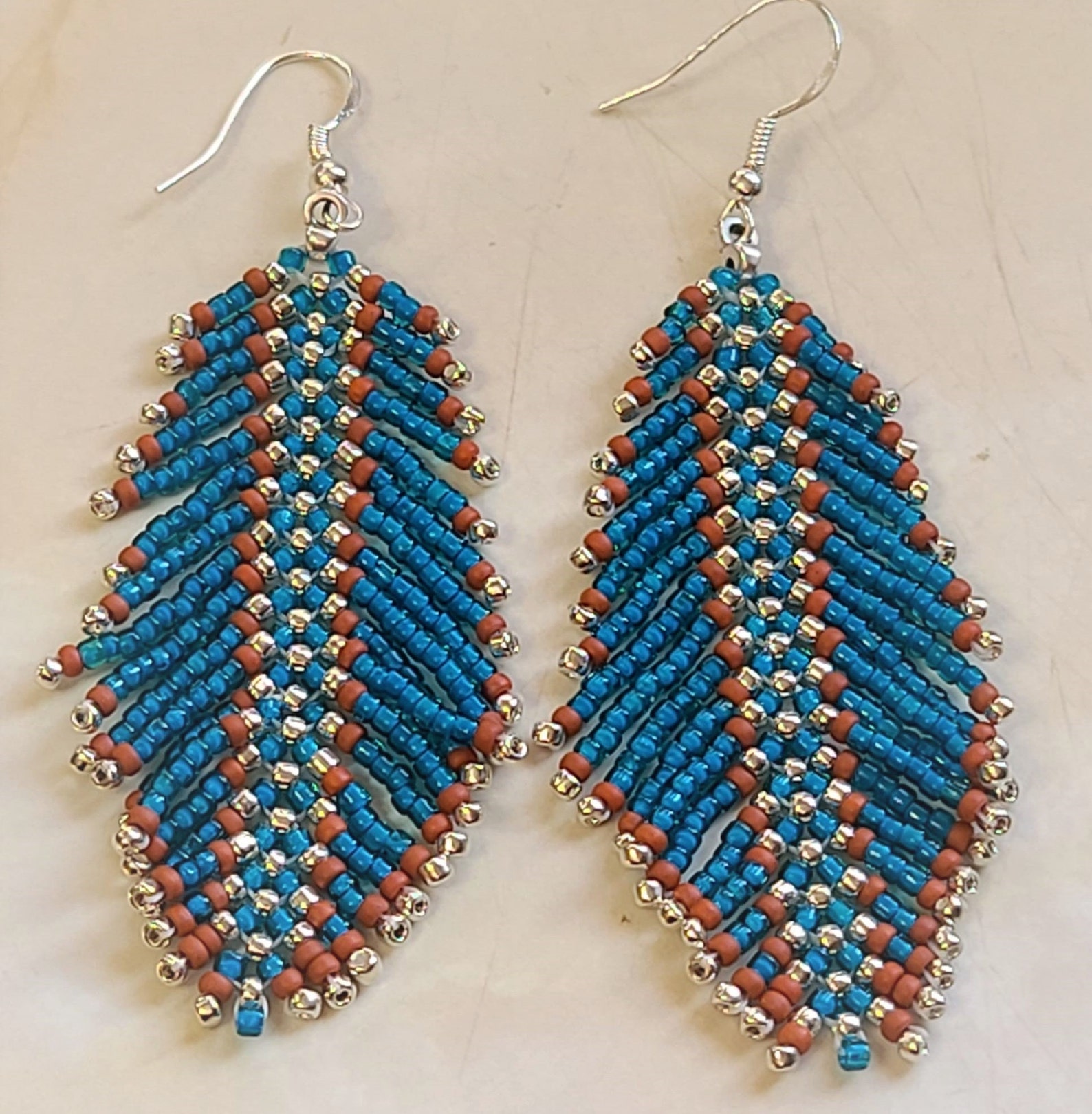 Handmade Glass Seed Bead Feather Earrings Beaded Feather - Etsy